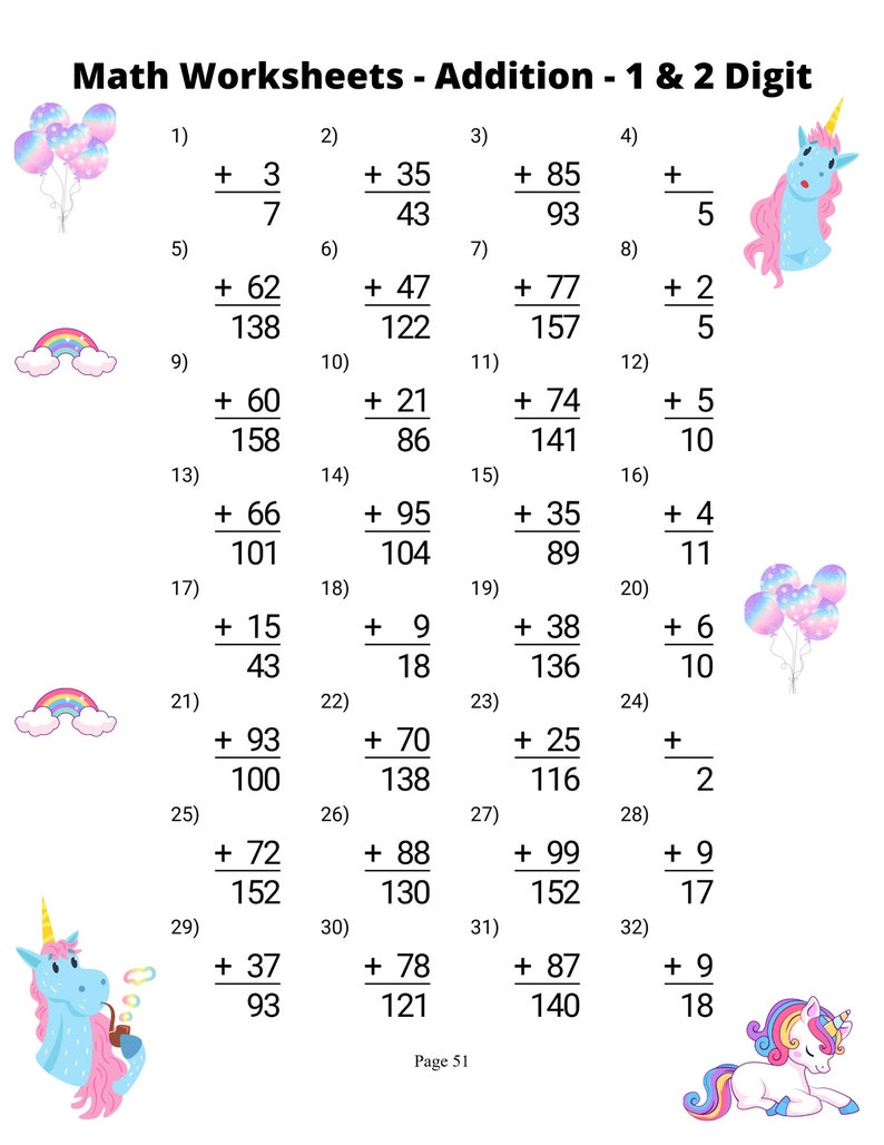 Math Worksheets Addition, 1920 Additions Single and Double Digit, Math ...