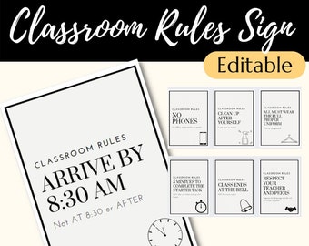 Classroom Rules Poster Editable Template Teacher Rules for Classroom ...