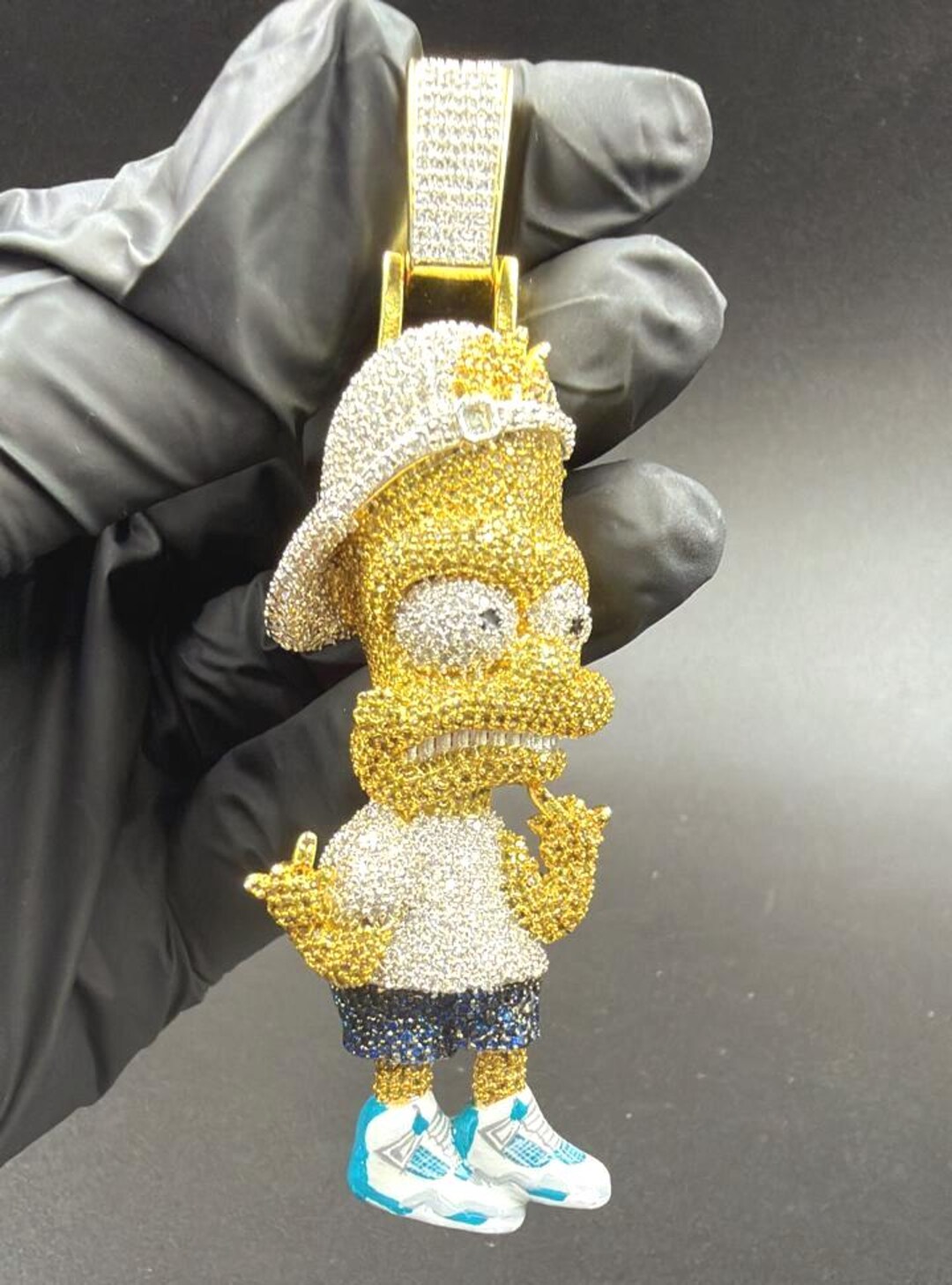 Moissanite Bart Simpson Pendant, 14K White Gold Plated Sterling Silver ...