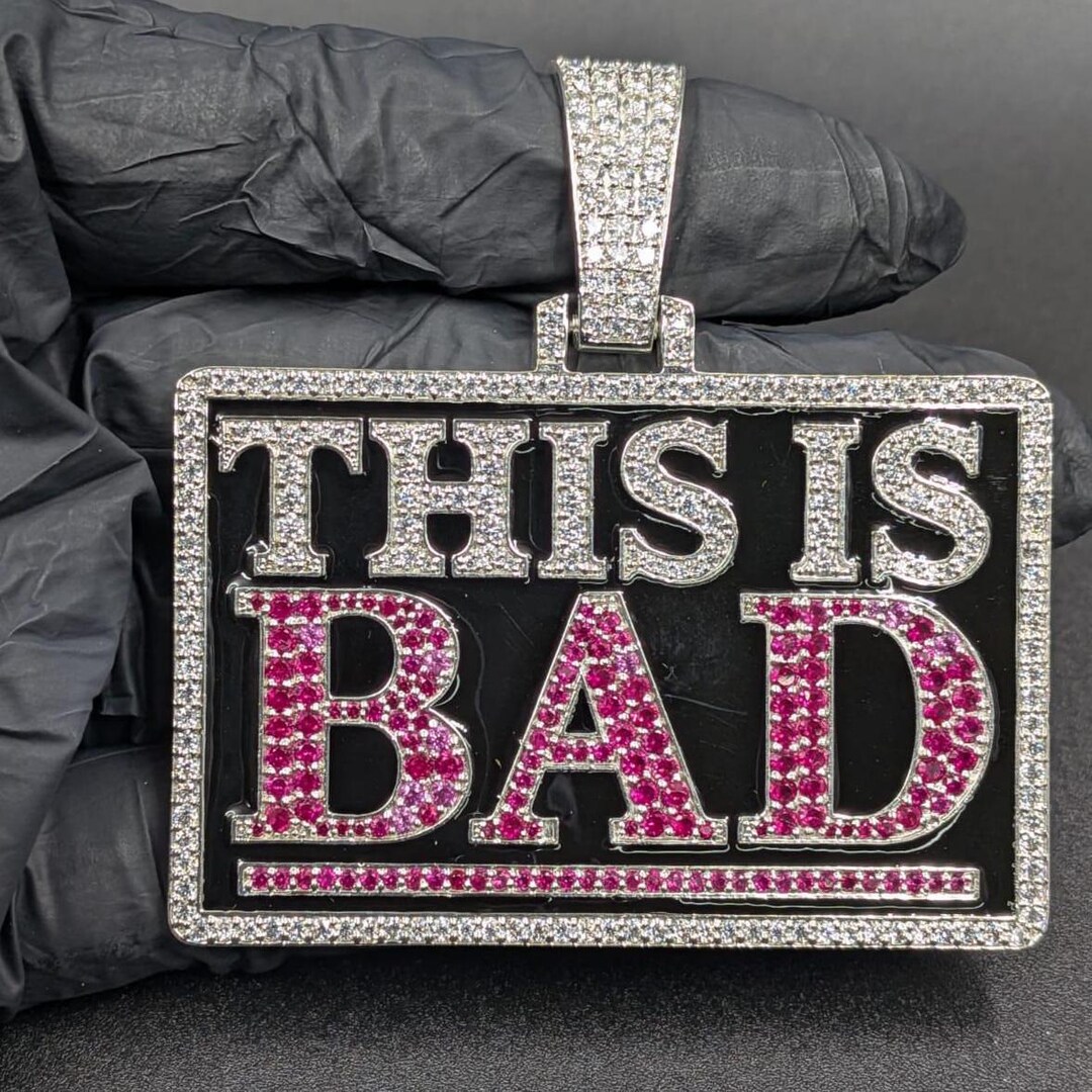 THIS IS BAD Iced Out Text Pendant Moissanite 925 Sterling Silver White ...