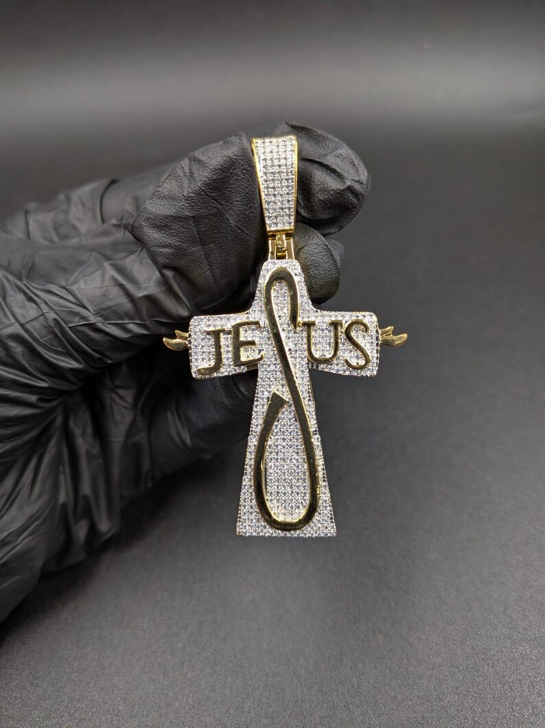 Iced Out Moissanite Jesus Cross Pendant, Two-tone Sterling Silver Charm ...