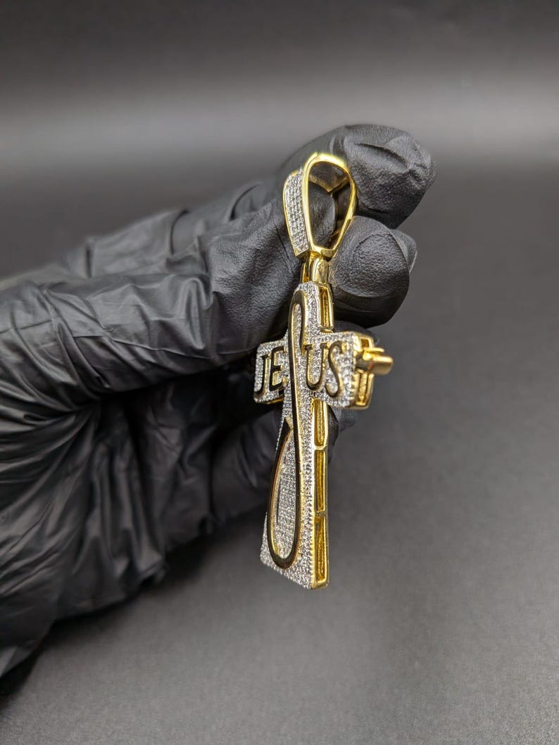 Iced Out Moissanite Jesus Cross Pendant, Two-tone Sterling Silver Charm ...