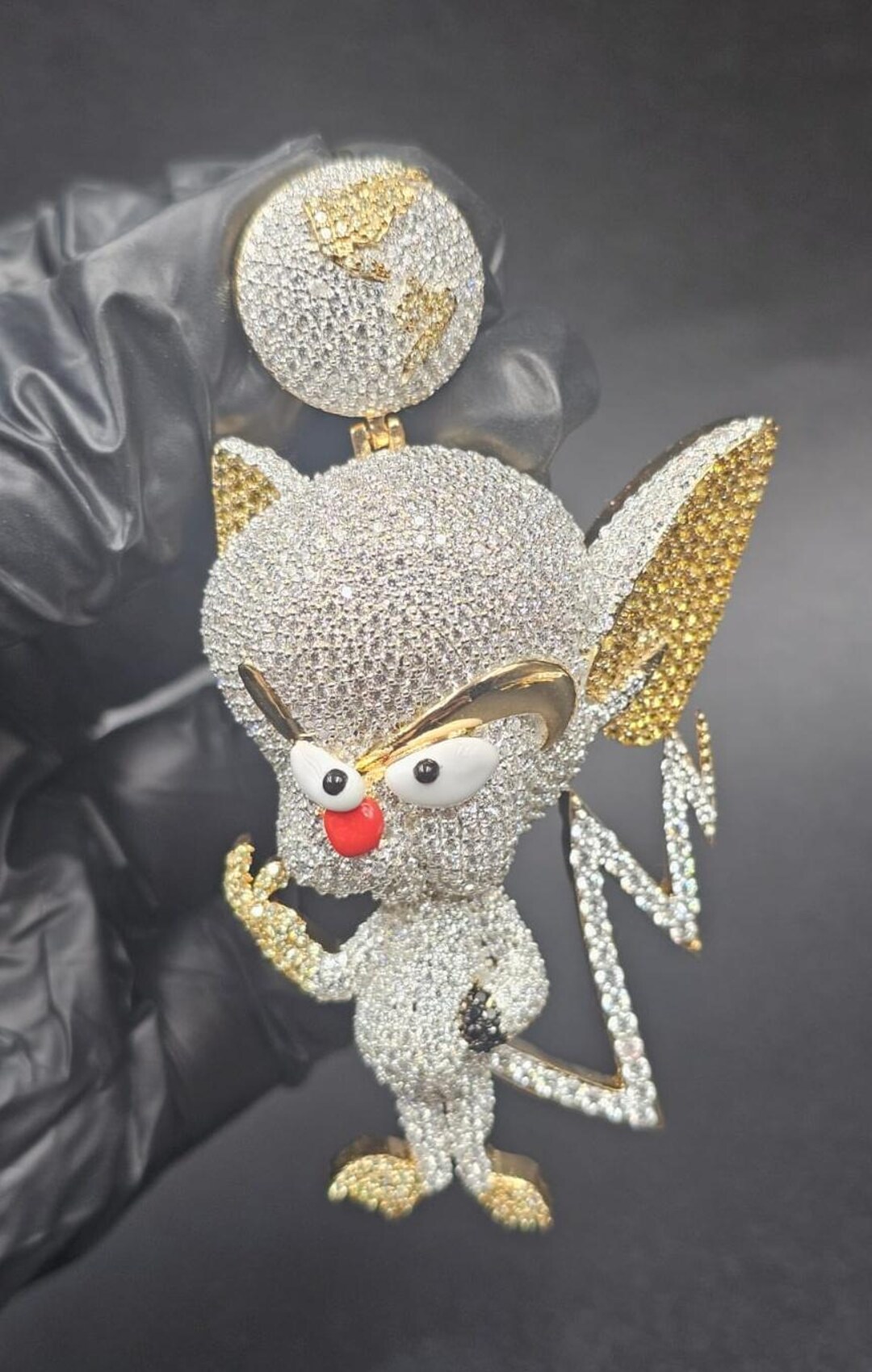 Iced Out Cartoon Mouse Pendant 14K Two Tone Gold Finish Moissanite Hip ...