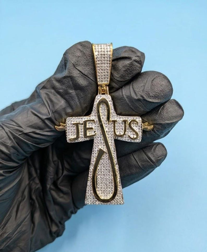 Iced Out Moissanite Jesus Cross Pendant, Two-tone Sterling Silver Charm ...