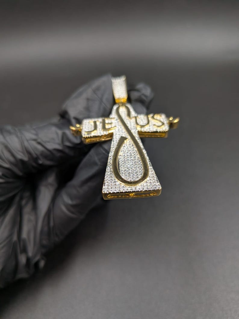 Iced Out Moissanite Jesus Cross Pendant, Two-tone Sterling Silver Charm ...