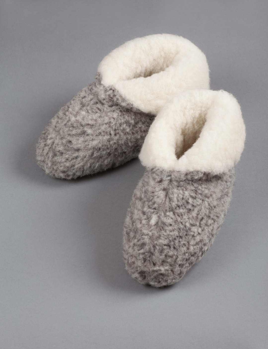 Natural Grey 100% Merino Wool Low Slippers With Collar [exclusive ...