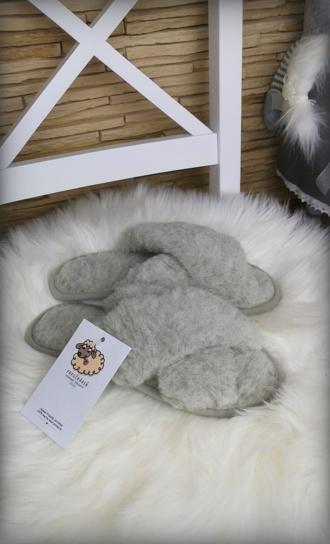 Cross Sheep Natural Gray Slippers 100% Merino Wool Women's Merino Pure ...