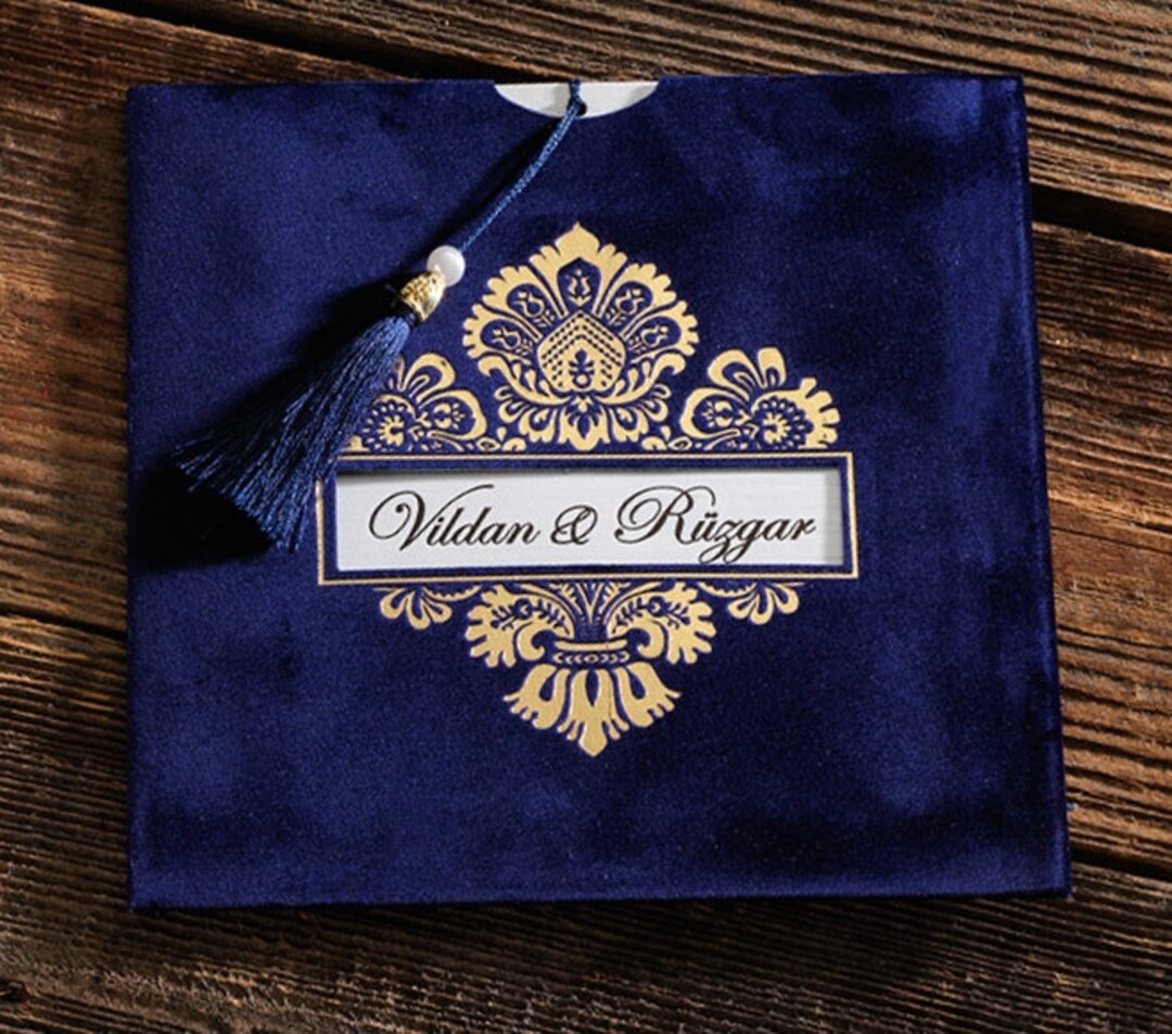 Luxury Navy Blue Velvet Invitation Wedding Card,unique Personalized ...