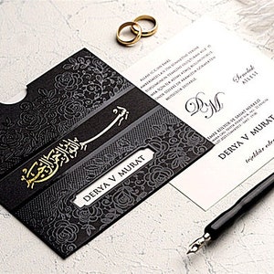 Handmade Islamic Wedding Invitation: Black & Gold Arabic Card - Etsy