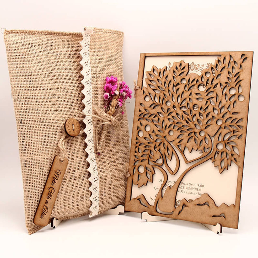 Laser-cut Wooden Wedding Invitations: Rustic Tree Design - Etsy