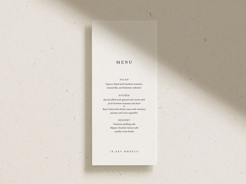 Printable Wedding Menu Name Place Card Template Classic - Etsy