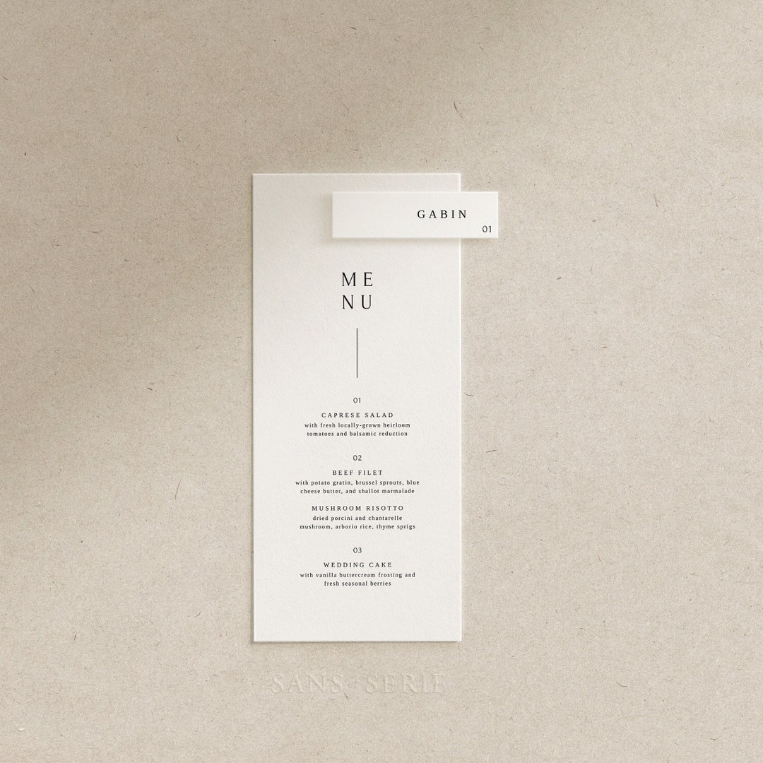 Printable Wedding Menu Name Place Card Template, Simple, Modern Wedding ...