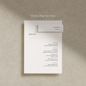 PRINTED Aspen Wedding Menu With Guest Name, Classic, Elegant, Simple ...