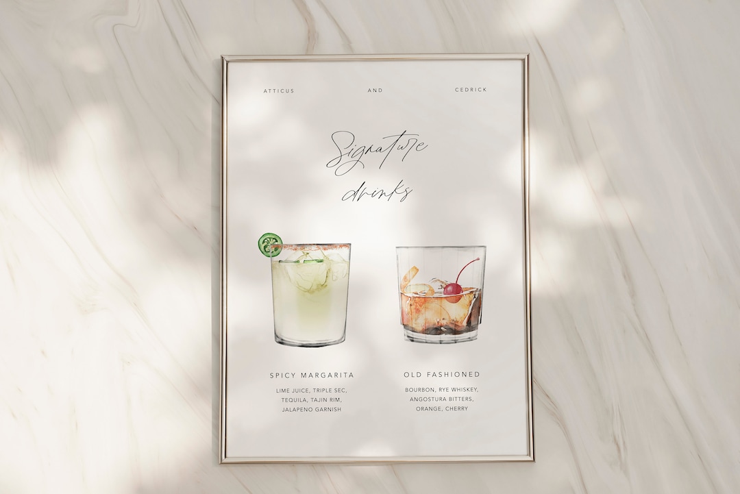 Modern Script Bar Menu Sign, Printable Wedding Bar Menu, Alcohol Drinks ...