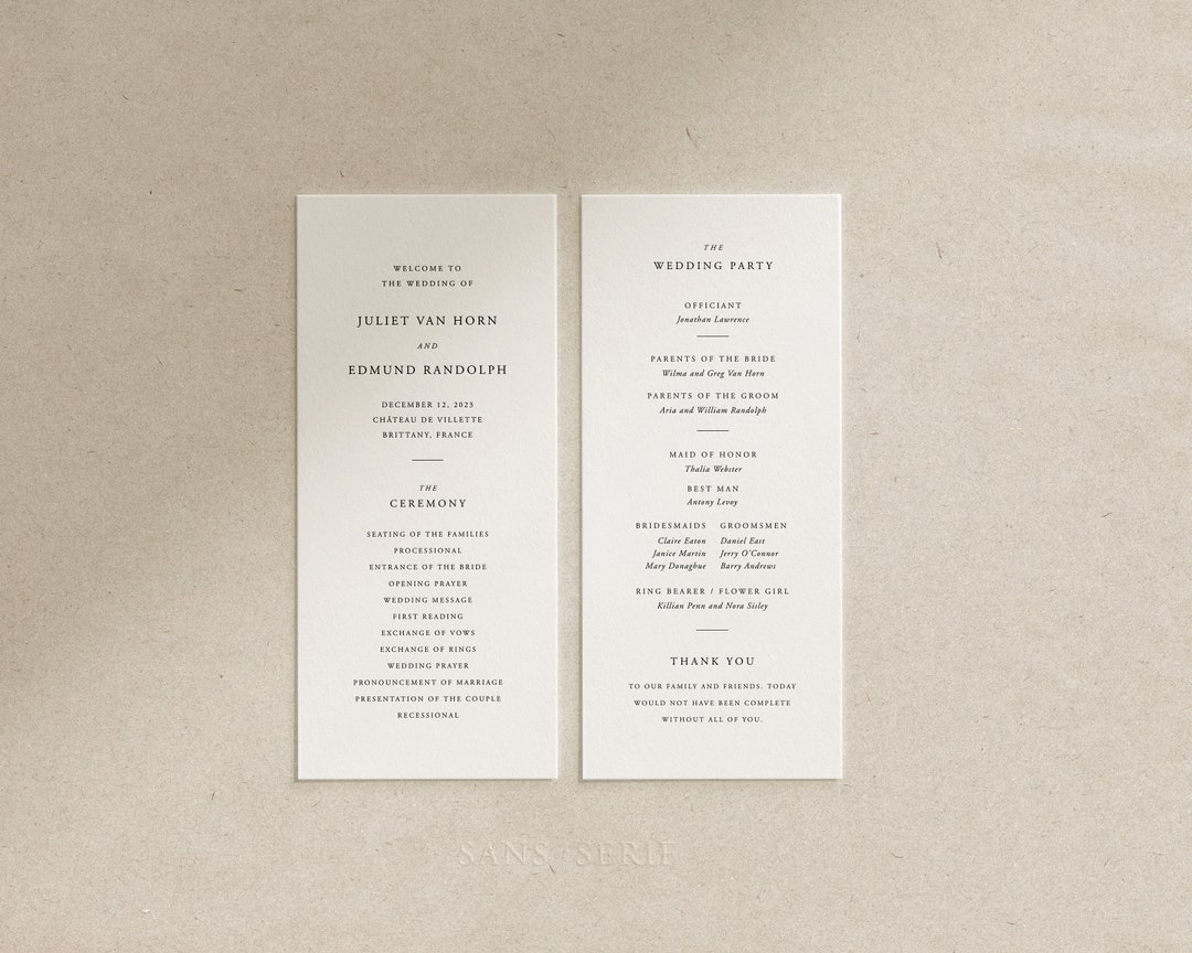 Minimalist Wedding Program Template, Classic Wedding Ceremony Program ...