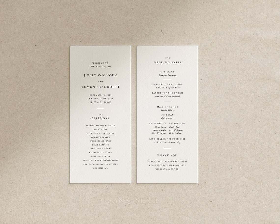 Minimalist Wedding Program Template, Classic Wedding Ceremony Program ...