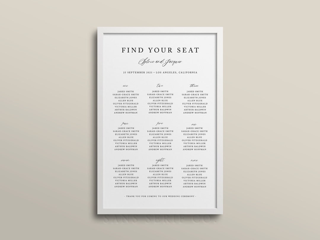 Minimalist Wedding Seating Chart Template, Modern Seating Plan ...