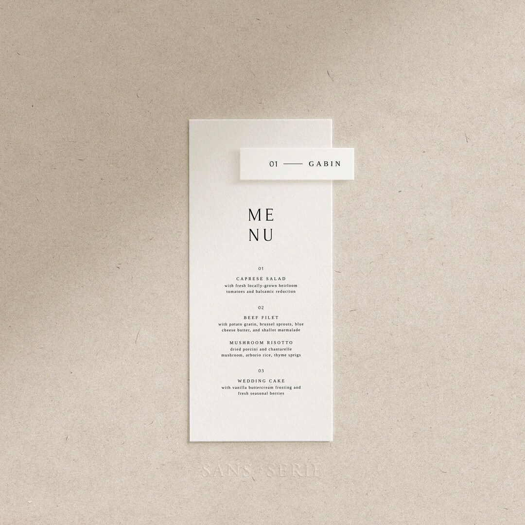 Printable Wedding Menu Name Place Card Template, Simple, Elegant ...