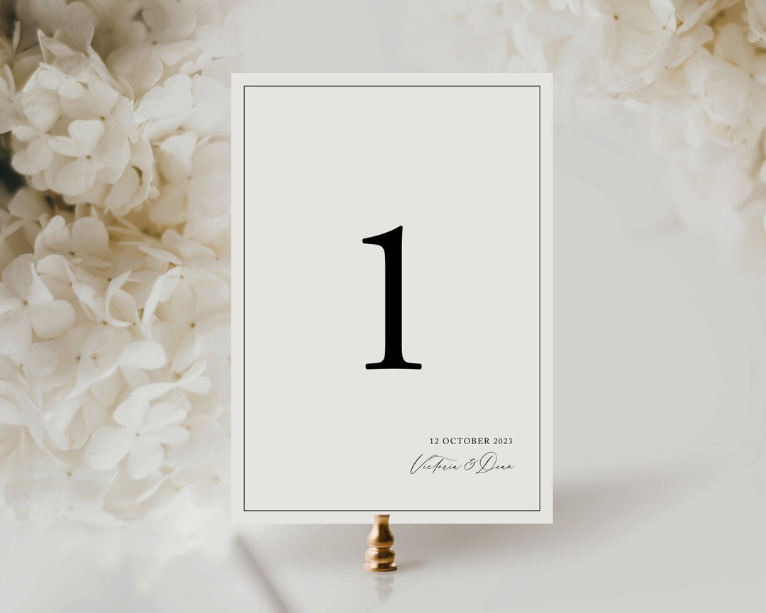 Minimalist Classic Table Card Template, Elegant Wedding Table Number ...
