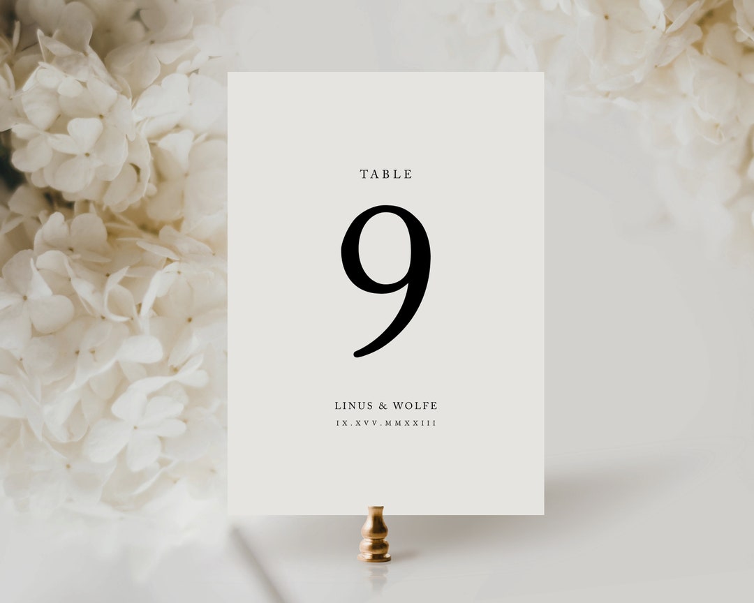 Simple Classic Table Card Template, Wedding Table Number, Simple Modern ...