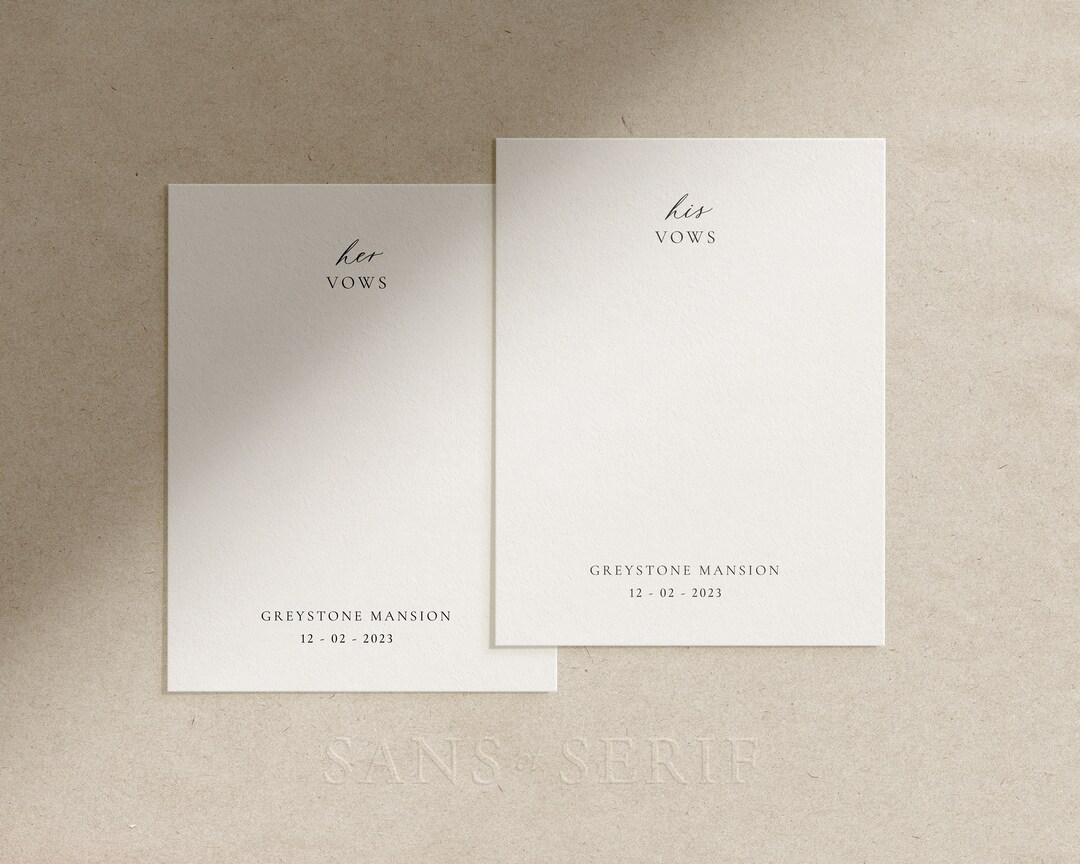 Minimalist Vow Booklets | His and Hers Vows | Paper Vows Book | Wedding ...