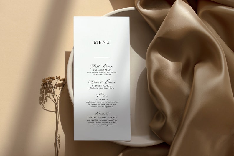 Printable Wedding Menu Template Classic Elegant Simple - Etsy