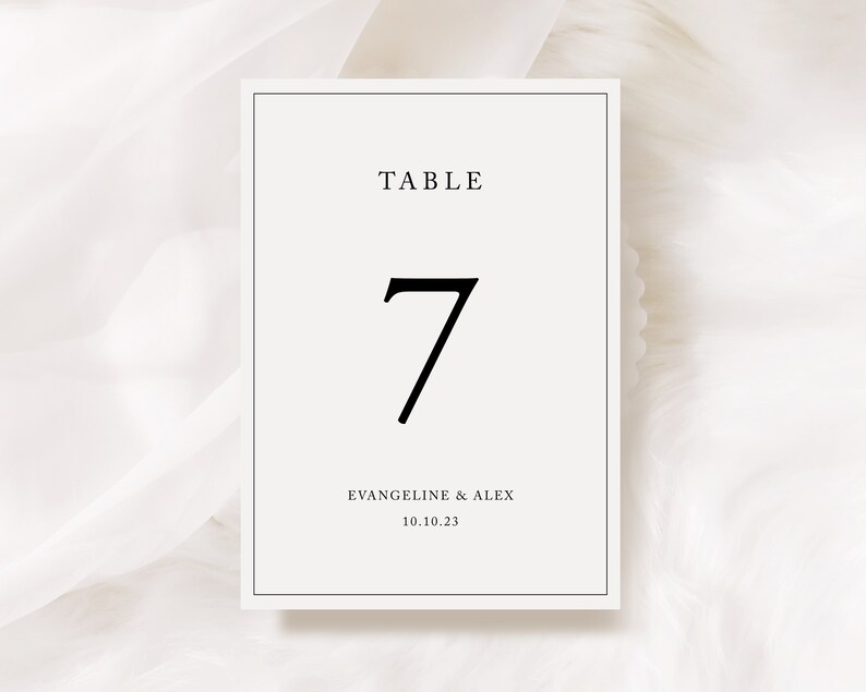 Minimalist Classic Table Card Template Wedding Table Number - Etsy