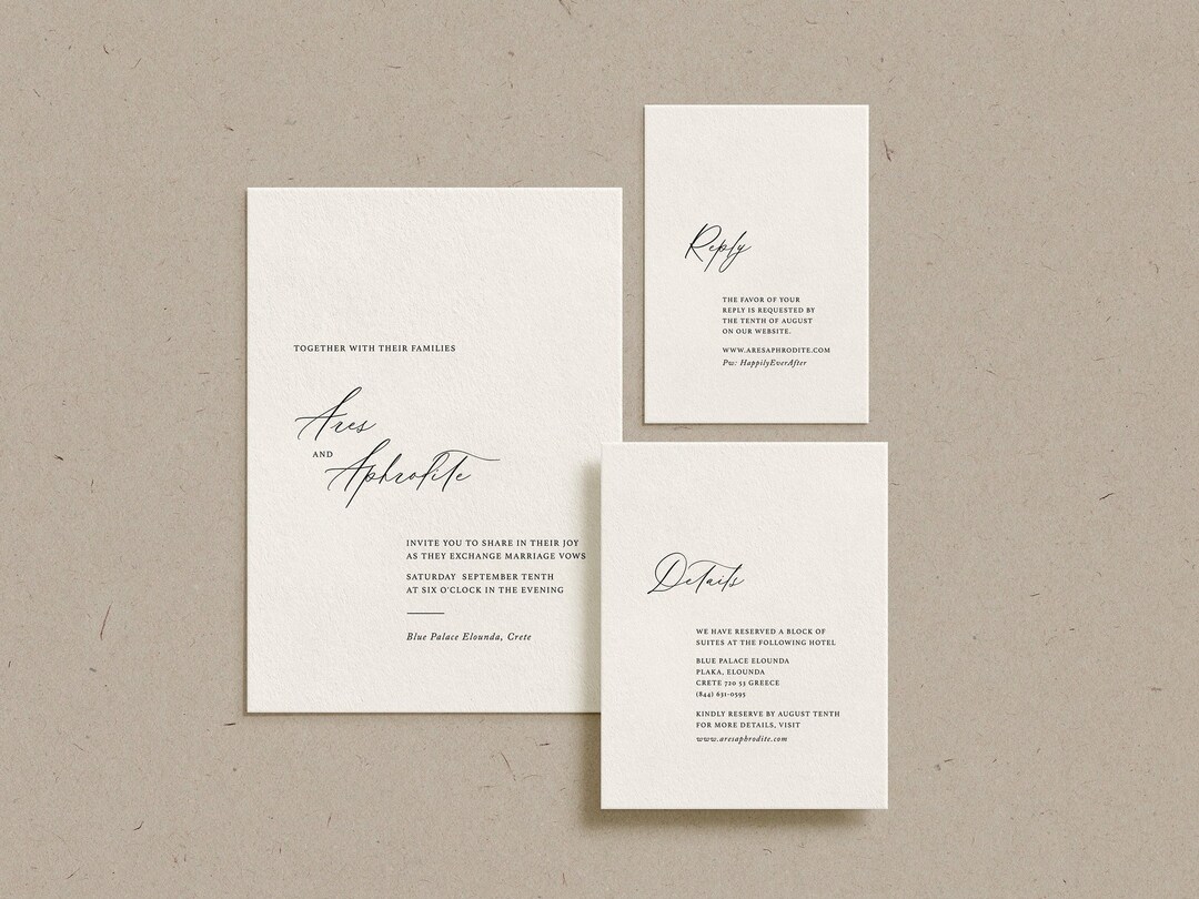 Elegant Classic Wedding Template Set, Simple Minimalist Wedding ...