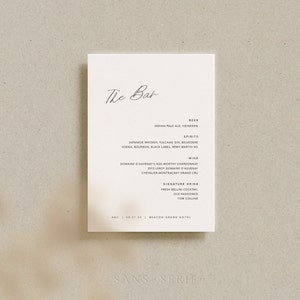 Modern Script Bar Menu Sign, Printable Wedding Bar Menu, Alcohol Drinks ...