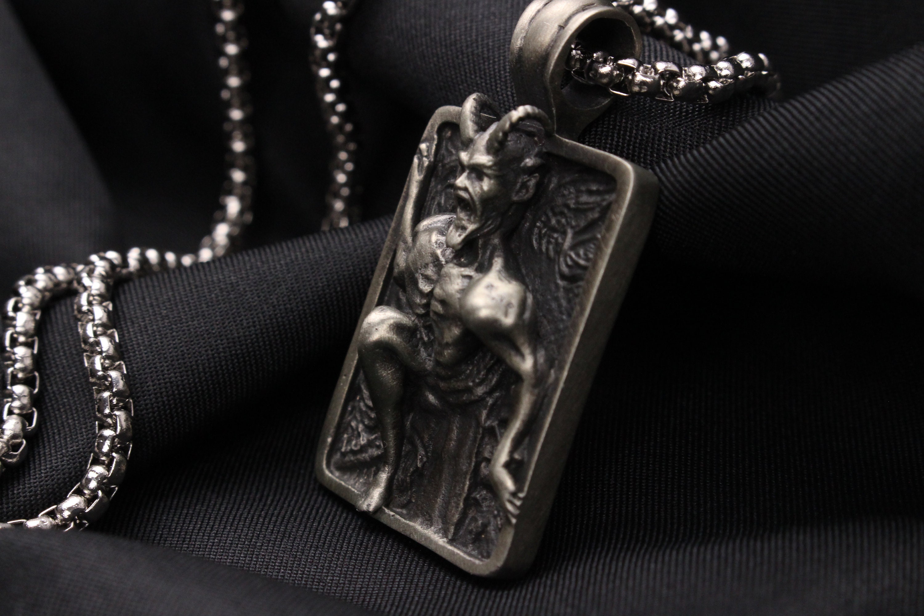 Sterling Silver Men's Devil Necklace,personalized Men's Satan Silver ...