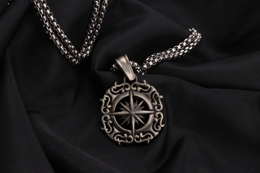 Men's Necklace,sterling Silver Compass Necklace,sterling Silver Compass ...