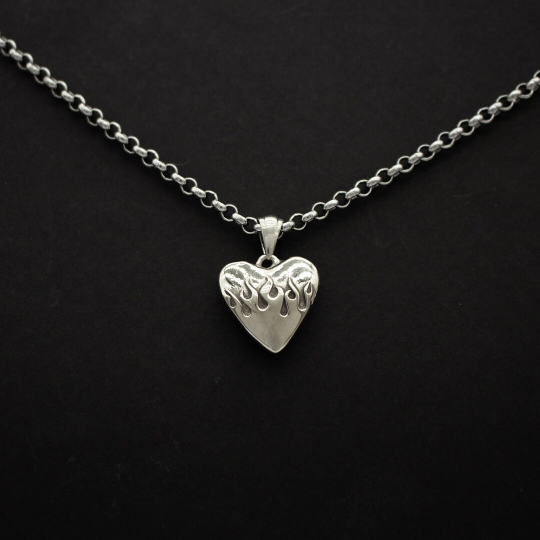 Silver Flaming Heart Pendant,sterling Silver Flame Heart Necklace ...
