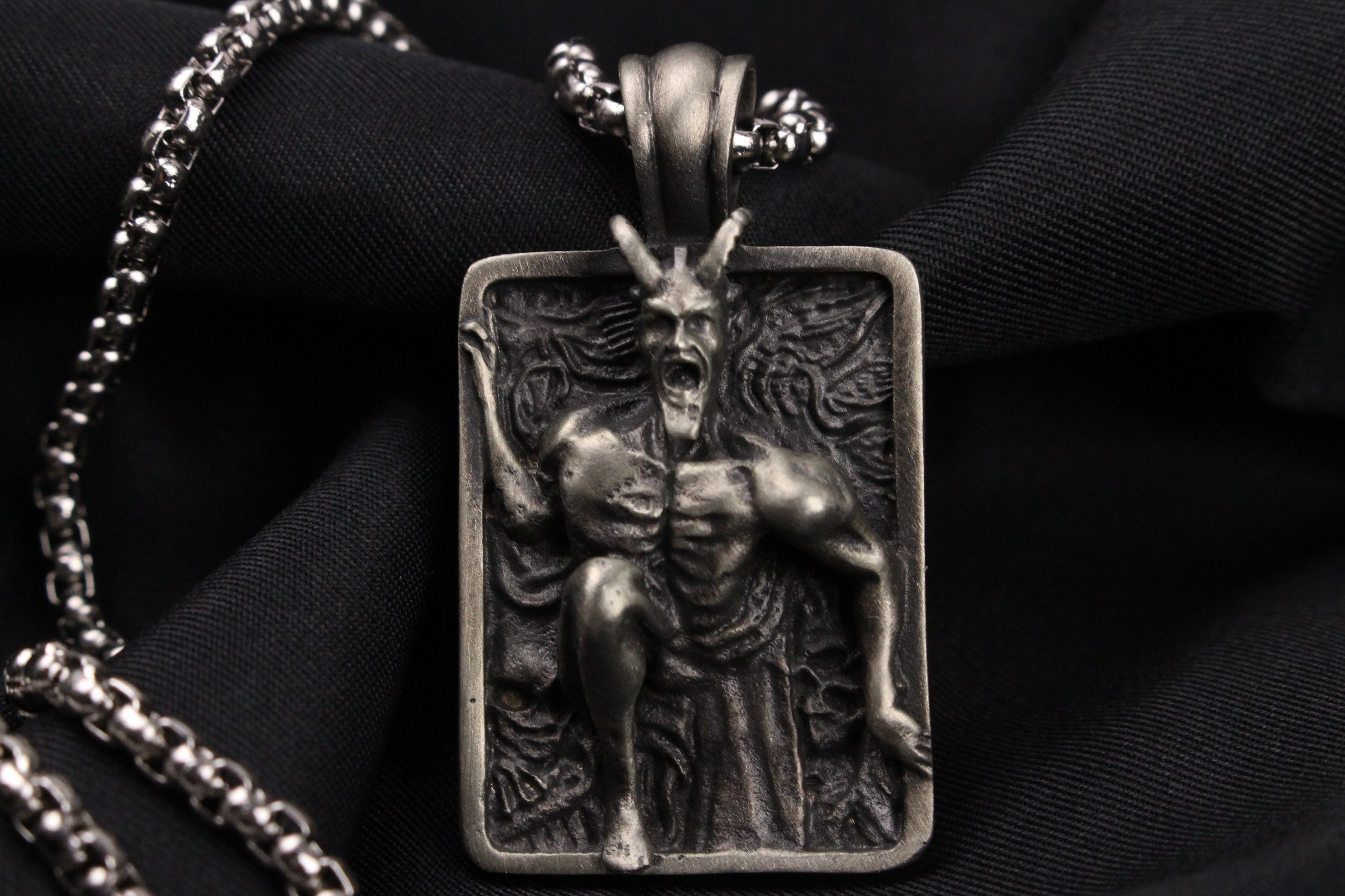 Sterling Silver Men's Devil Necklace,personalized Men's Satan Silver ...
