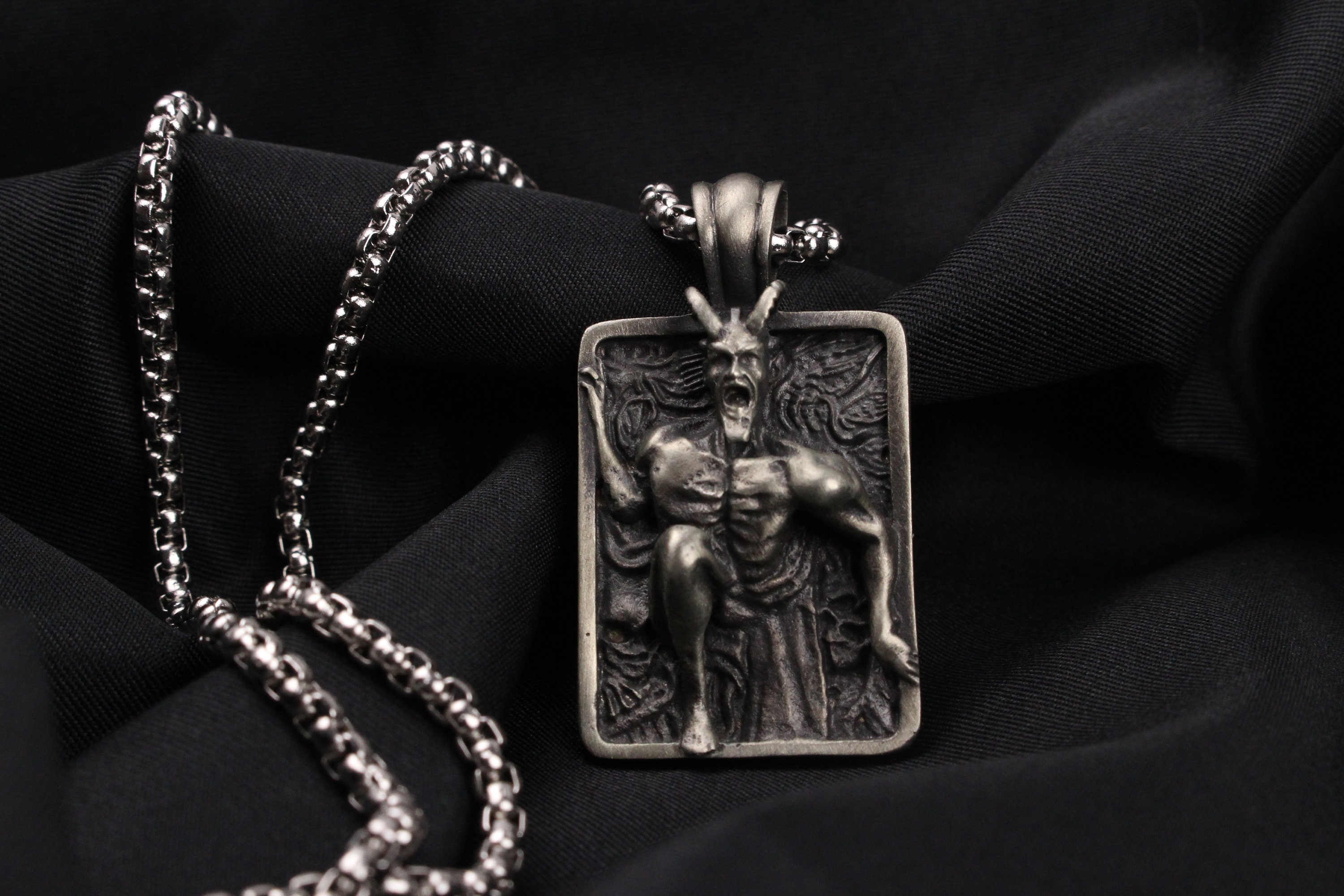 Sterling Silver Men's Devil Necklace,personalized Men's Satan Silver ...