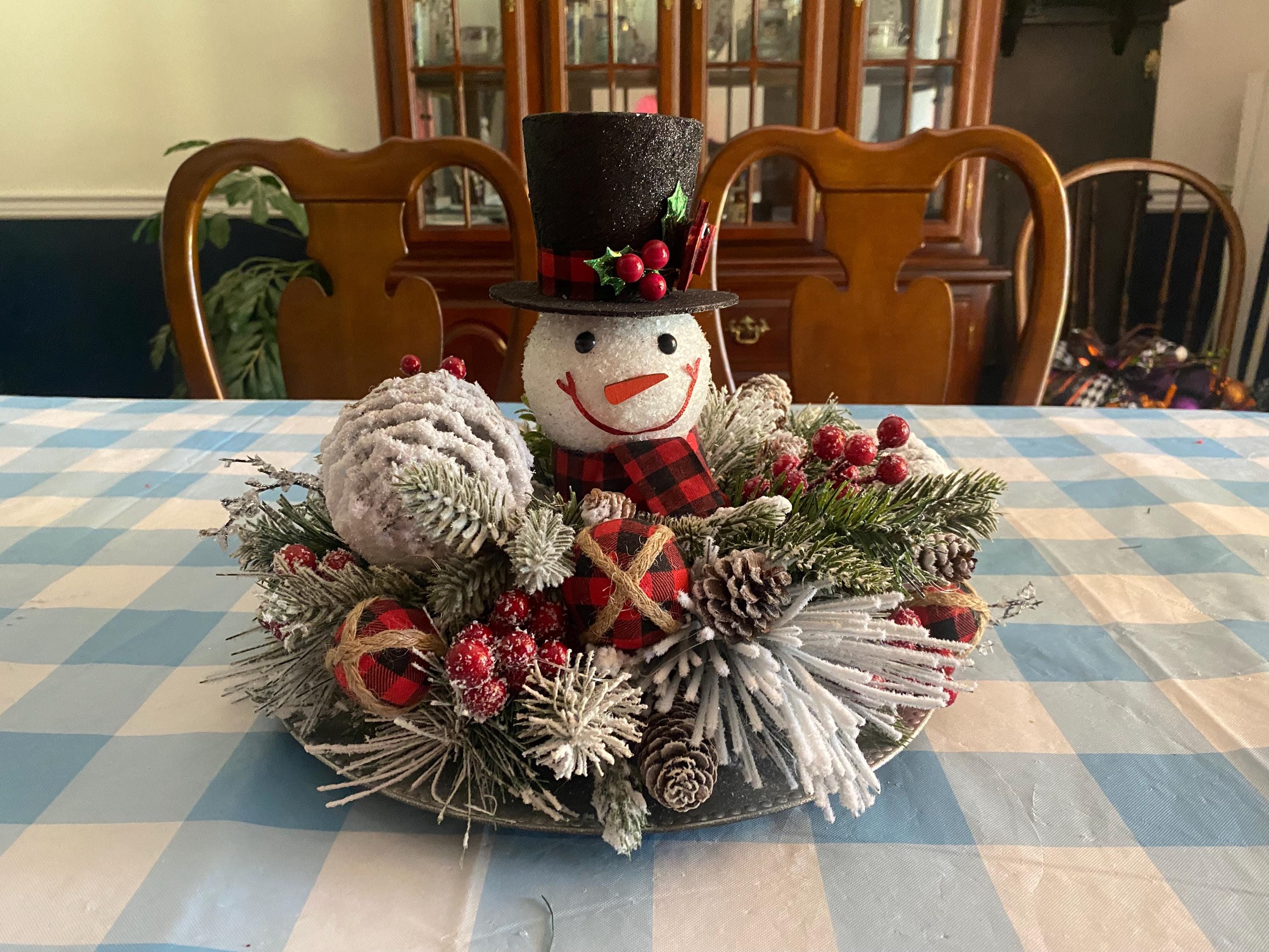 Snowman Centerpiece, Buffalo Plaid Christmas Decor, Snowman Christmas ...