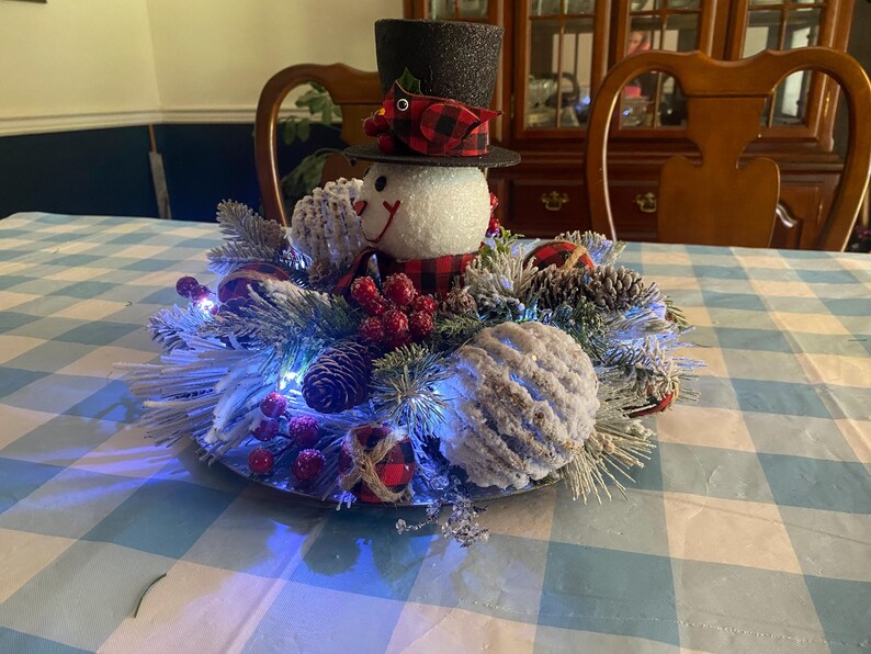 Snowman Centerpiece, Buffalo Plaid Christmas Decor, Snowman Christmas ...