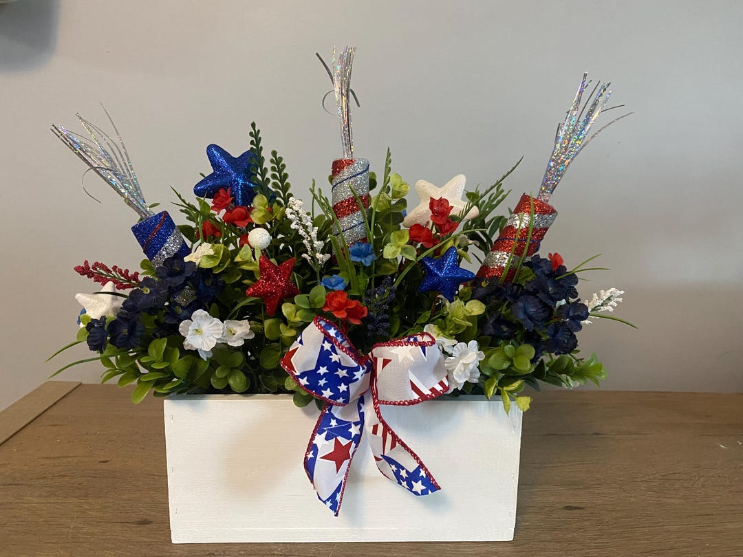 July 4th Arrangement, July 4th Floral Centerpiece, Red White and Blue ...