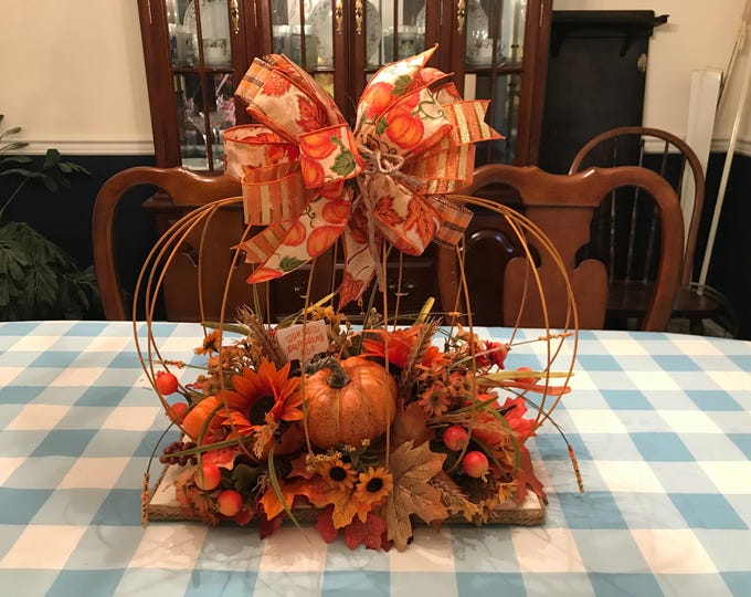 Fall Pumpkin Centerpiece, Fall Floral Centerpiece, Fall Floral Decor ...