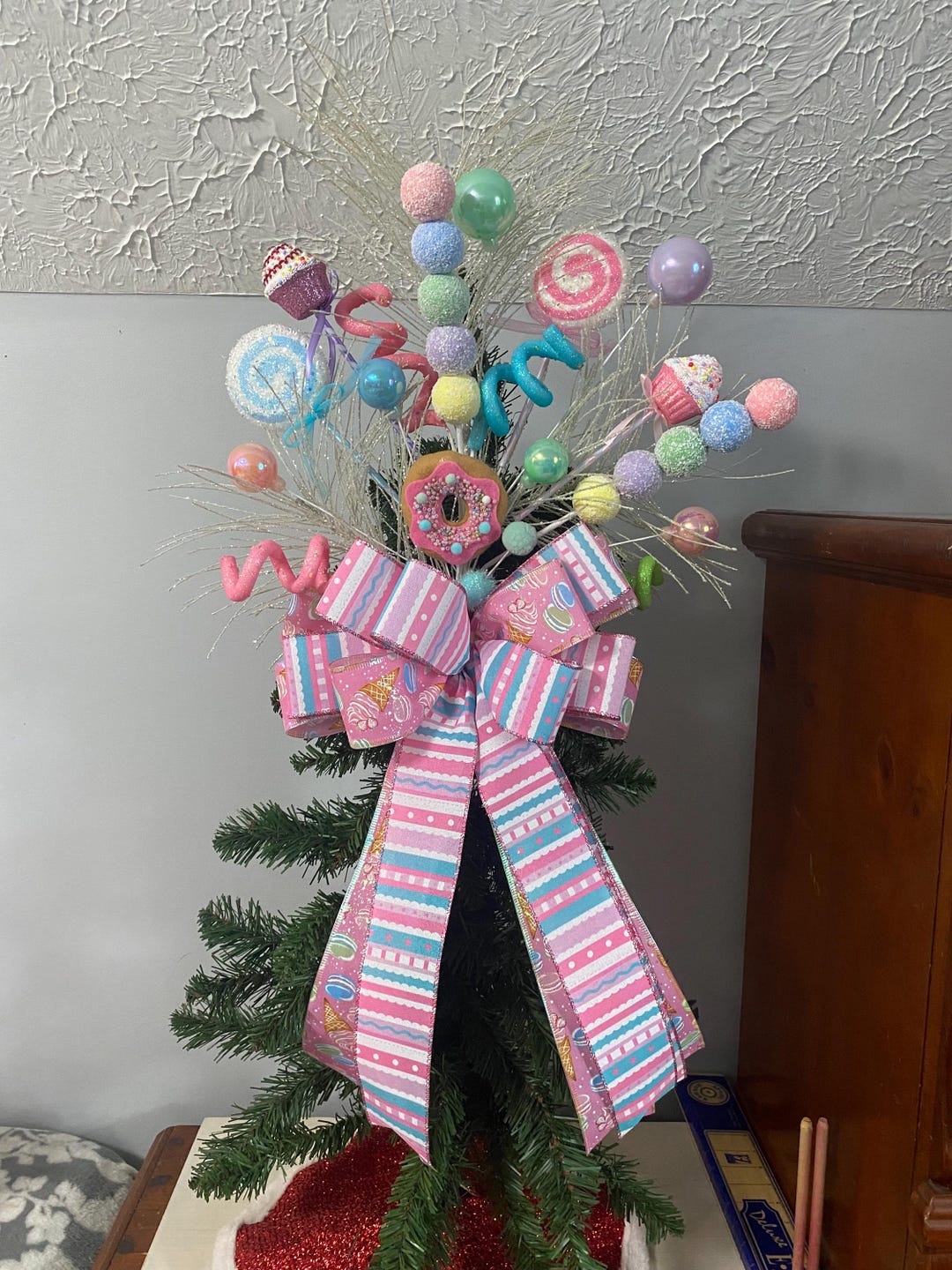 Pastel Candy Christmas Tree Topper, Whimsical Tree Topper, Candy Tree ...