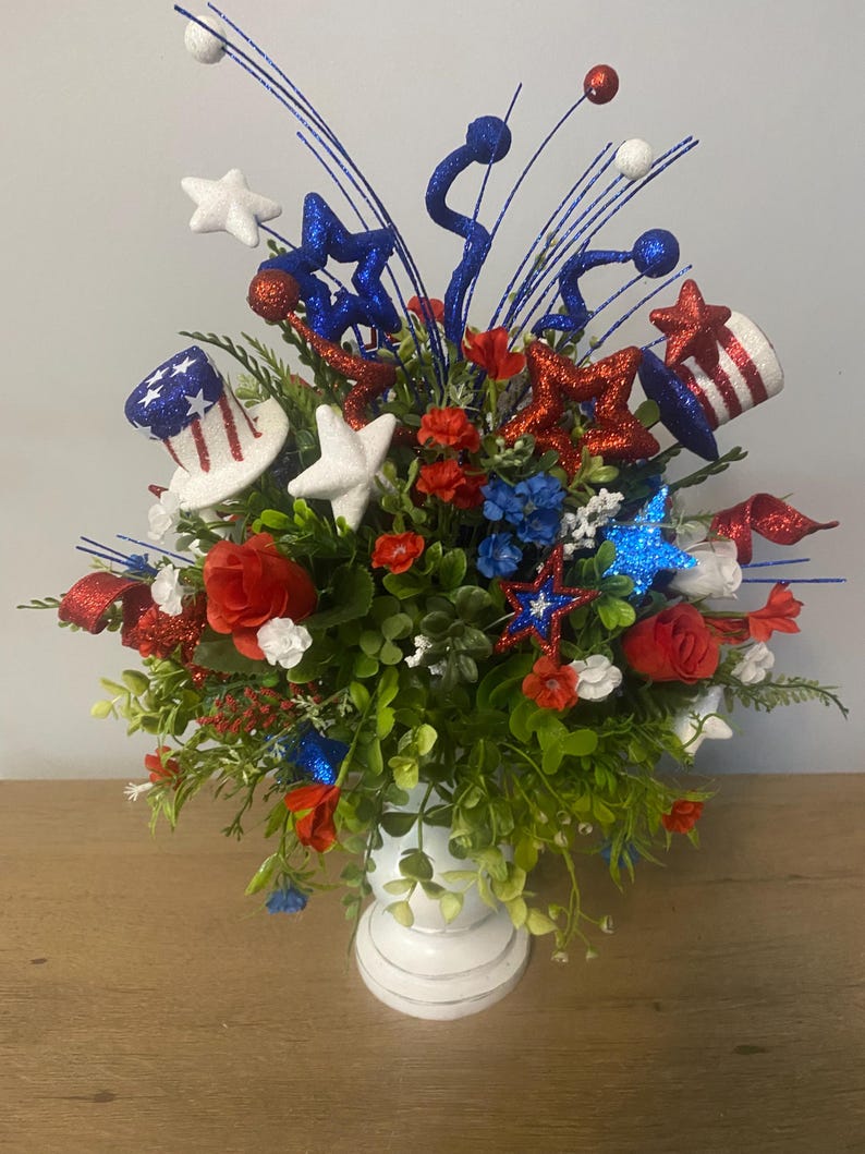 Patriotic Arrangement, 4th of July Candlestick Arrangement, Summer ...
