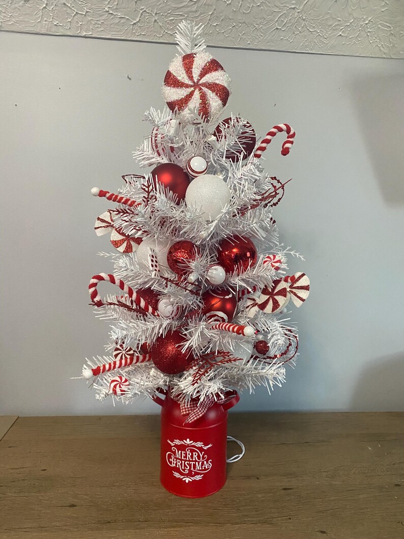 Whimsical Peppermint Christmas Tree Decor: Handmade Holiday Arrangement ...