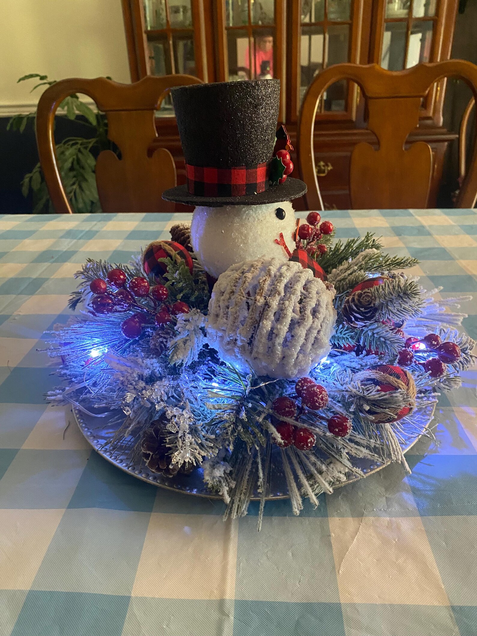 Snowman Centerpiece, Buffalo Plaid Christmas Decor, Snowman Christmas ...