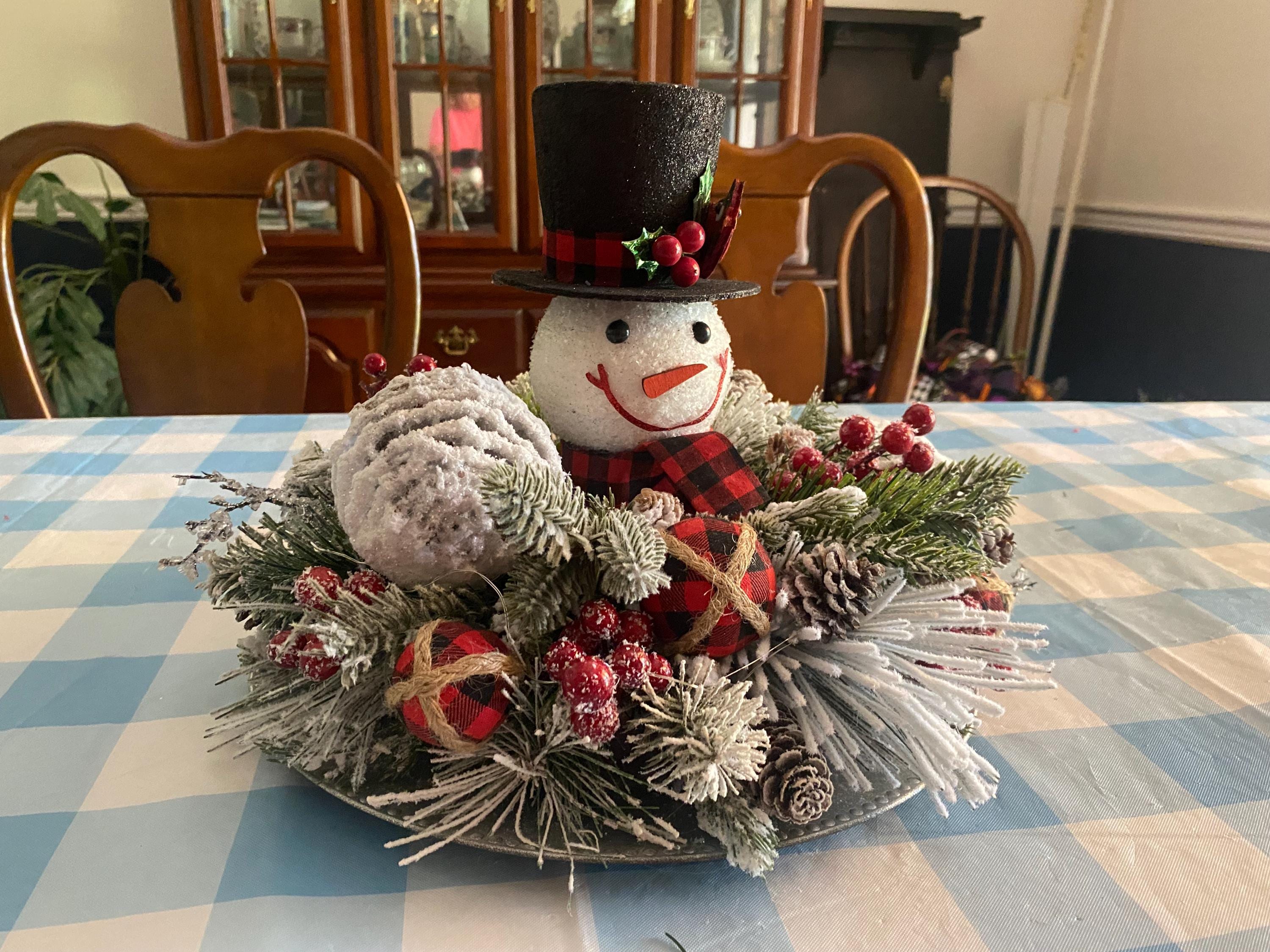 Snowman Centerpiece, Buffalo Plaid Christmas Decor, Snowman Christmas ...