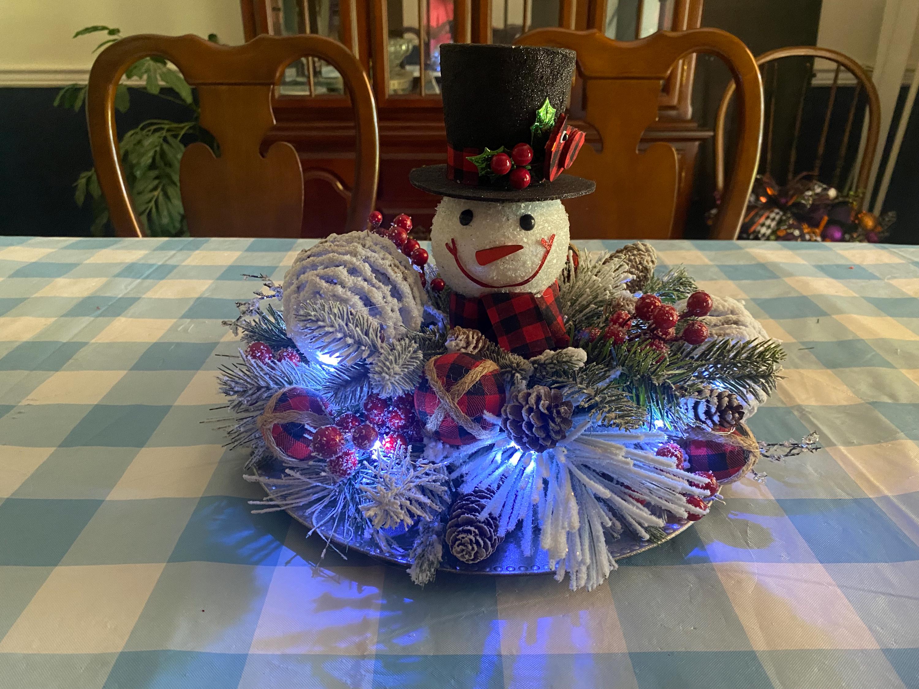Snowman Centerpiece, Buffalo Plaid Christmas Decor, Snowman Christmas ...
