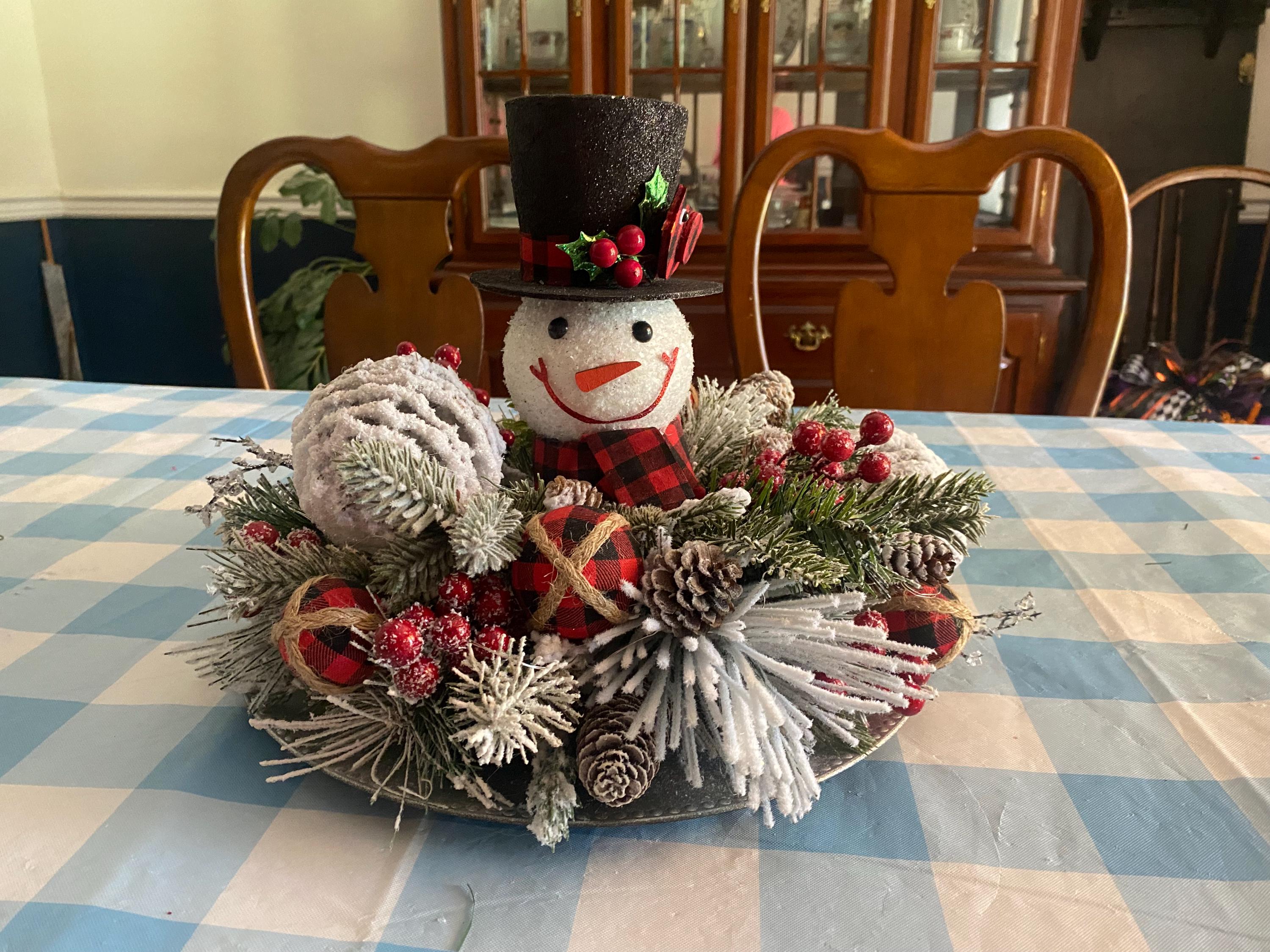 Snowman Centerpiece, Buffalo Plaid Christmas Decor, Snowman Christmas ...