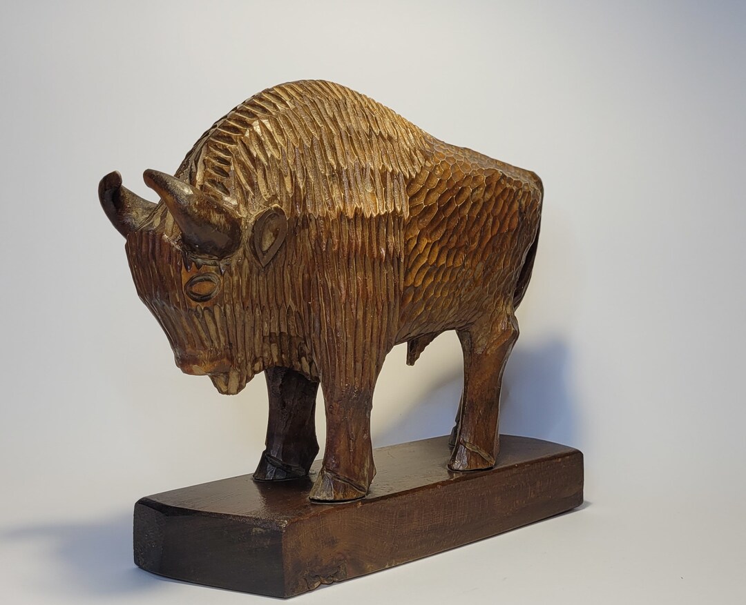Vintage Hand-carved Wooden Figurine of a European Bison. Bison Statue ...
