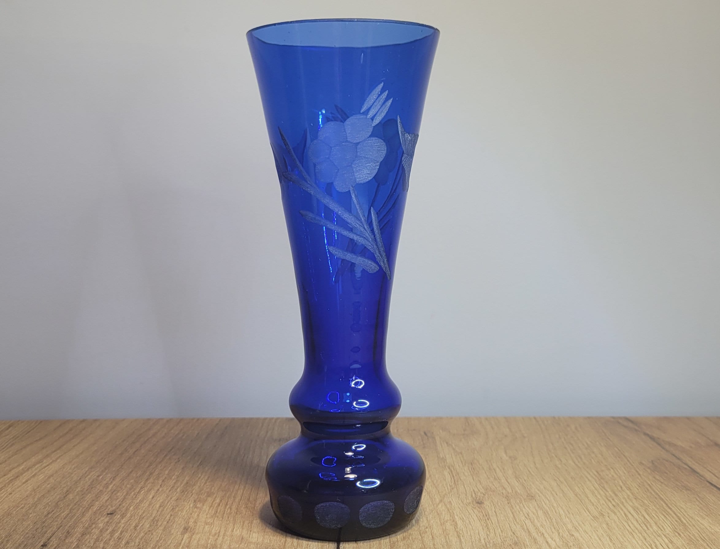 Vintage Cobalt Blue Cut Glass Vase With Floral Design. - Etsy