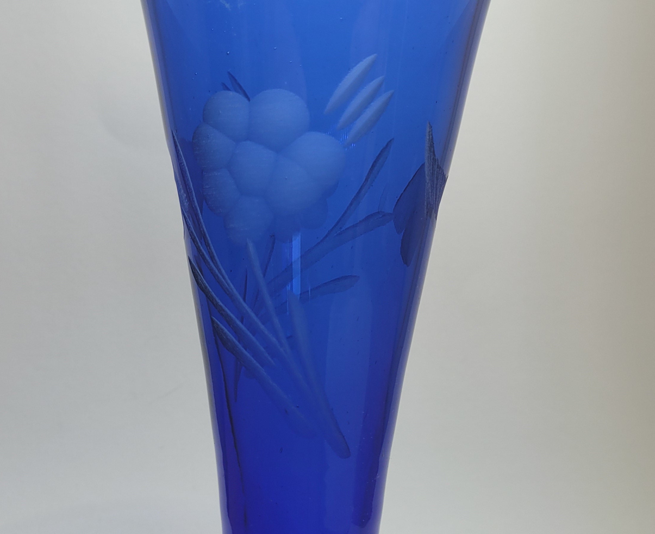 Vintage Cobalt Blue Cut Glass Vase With Floral Design. - Etsy