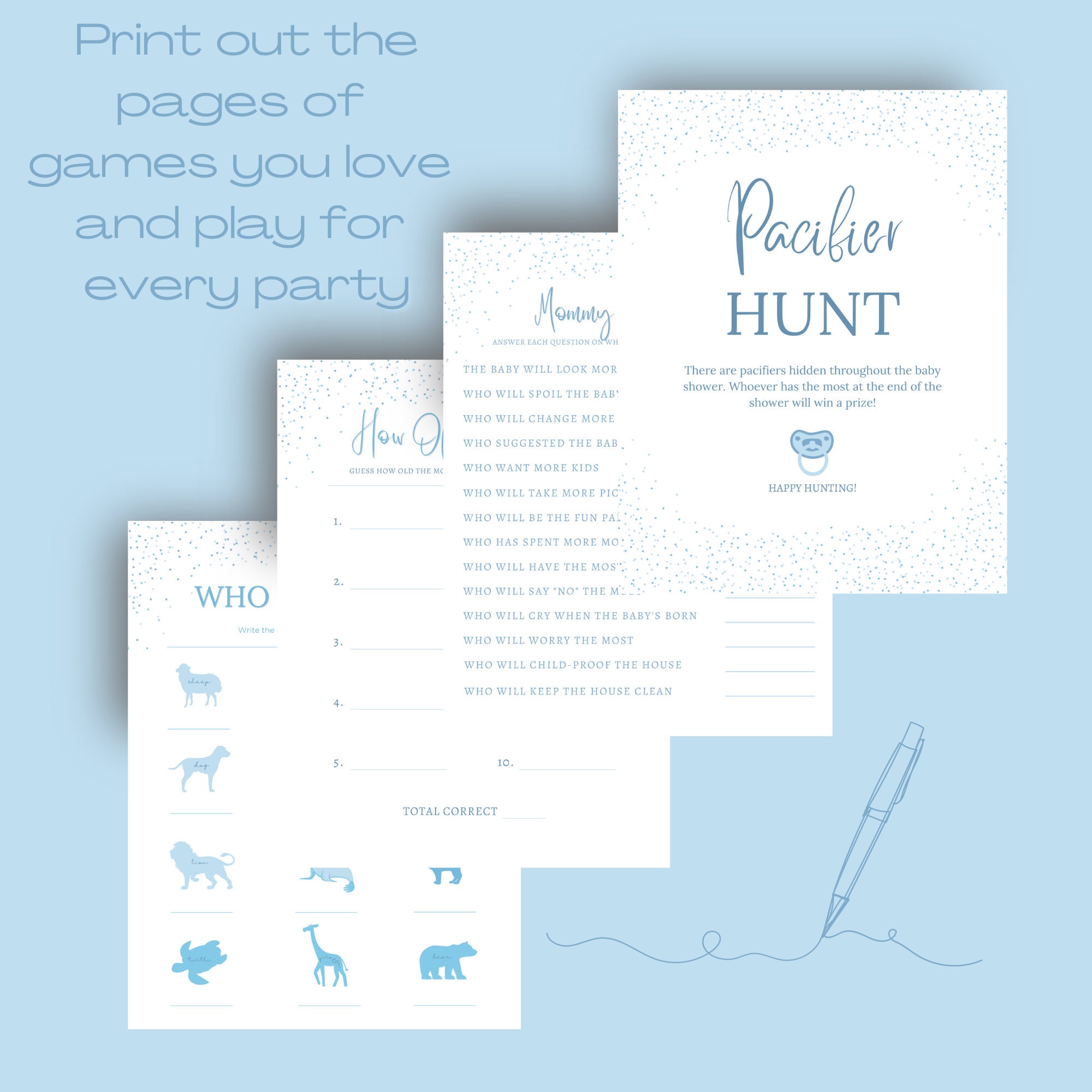 Baby Shower Game Bundle L Baby Shower Activities L Printable Baby Party ...