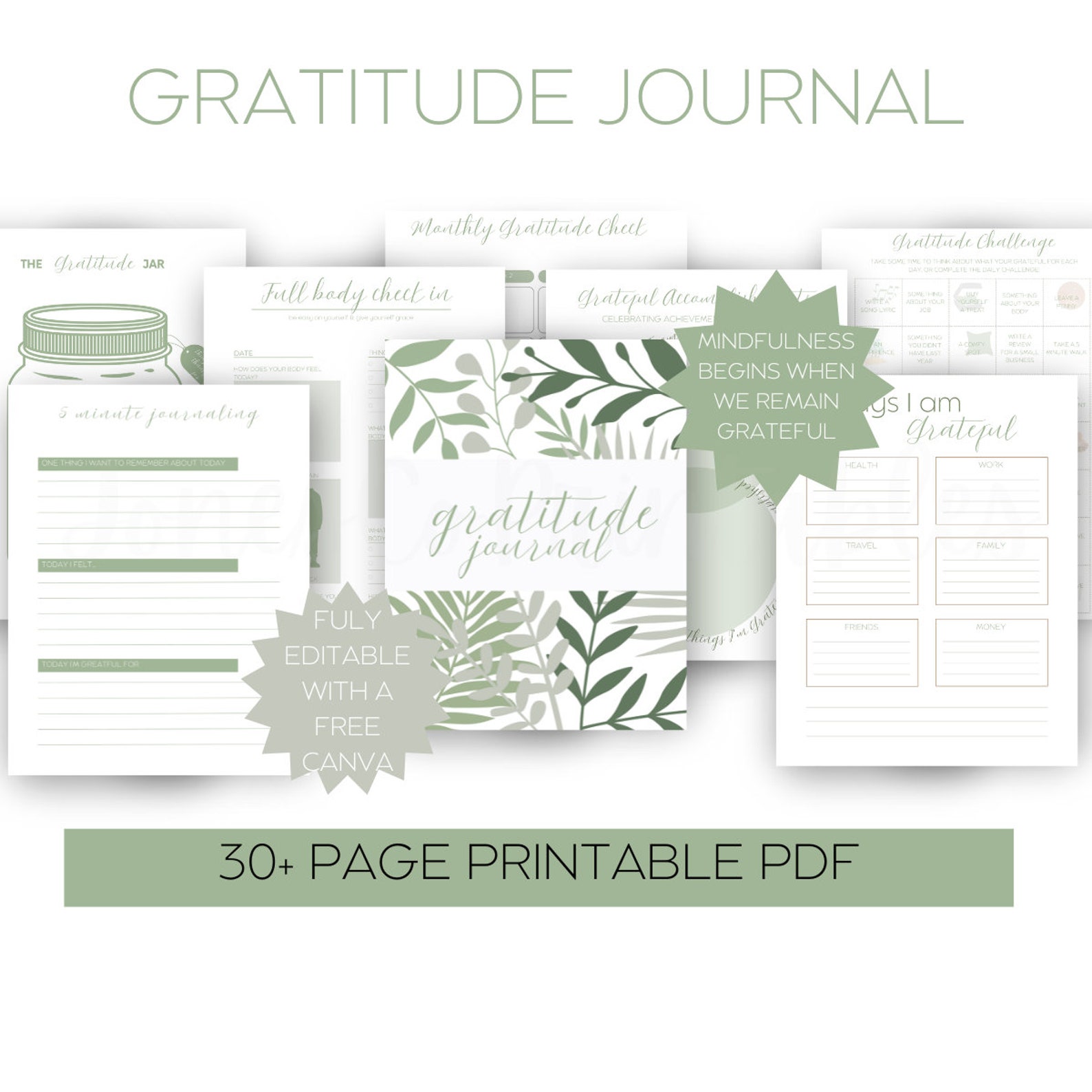 Printable Gratitude Journal L Positive Mindset L 30+ Pages L Daily ...